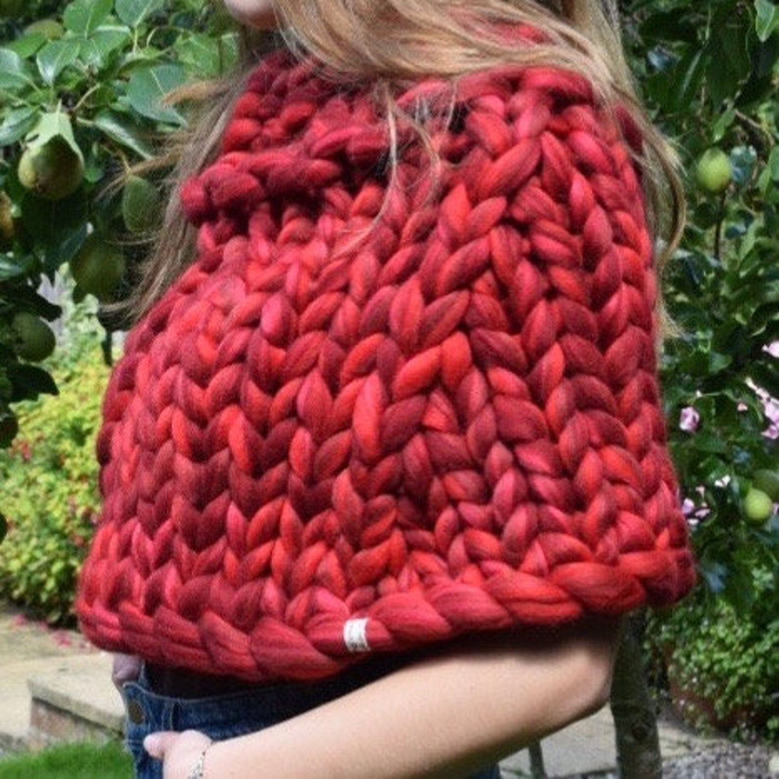 Limited Edition Passion Red Chunky Knit Poncho Merino Wool | Etsy