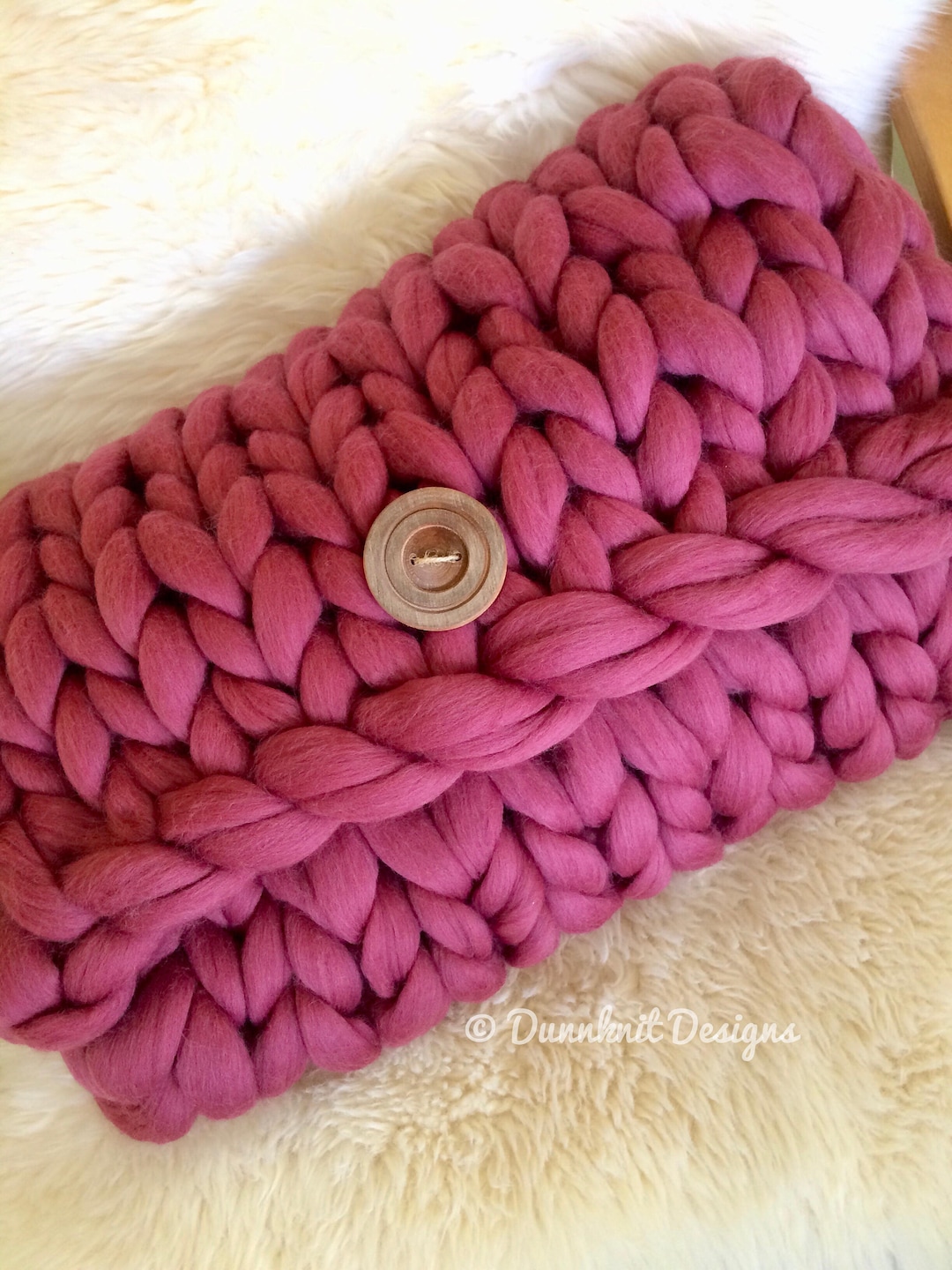 Rectangular Chunky Knit Cushion With a Handmade Decorative Button ...