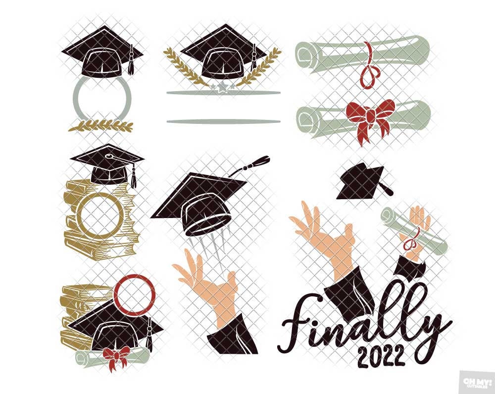 Graduation SVG 2 Hat Cap Tassel Diploma Monogram Cake Topper | Etsy