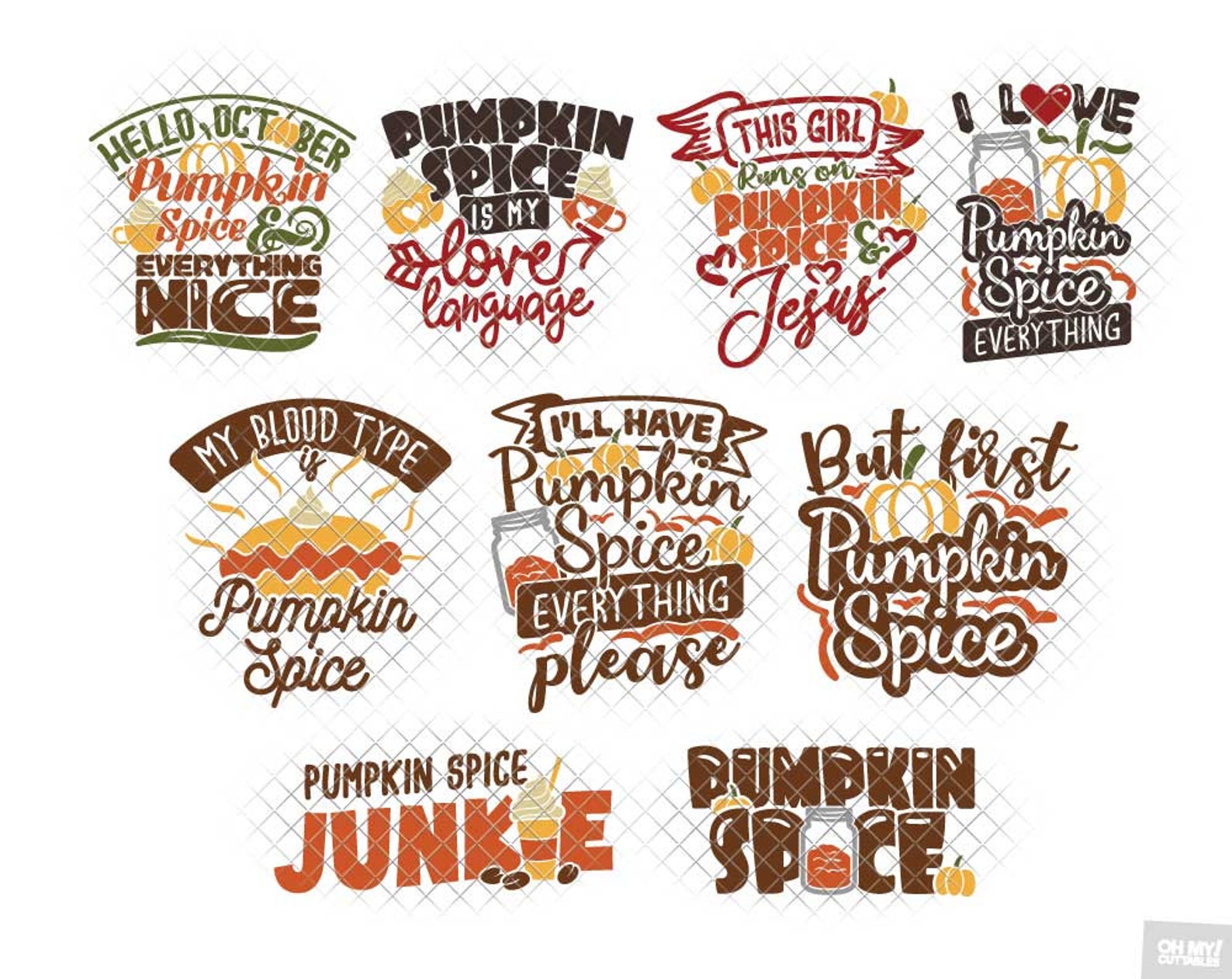 Pumpkin Spice SVG Bundle Quotes Phrases Thanksgiving Svg Dxf Eps Jpeg ...