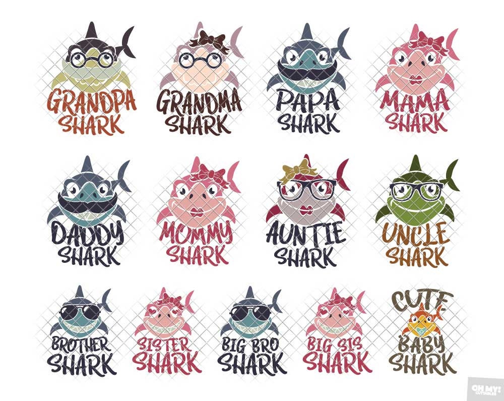 Shark Family SVG Bundle Baby Shark Mama Daddy Auntie Uncle - Etsy