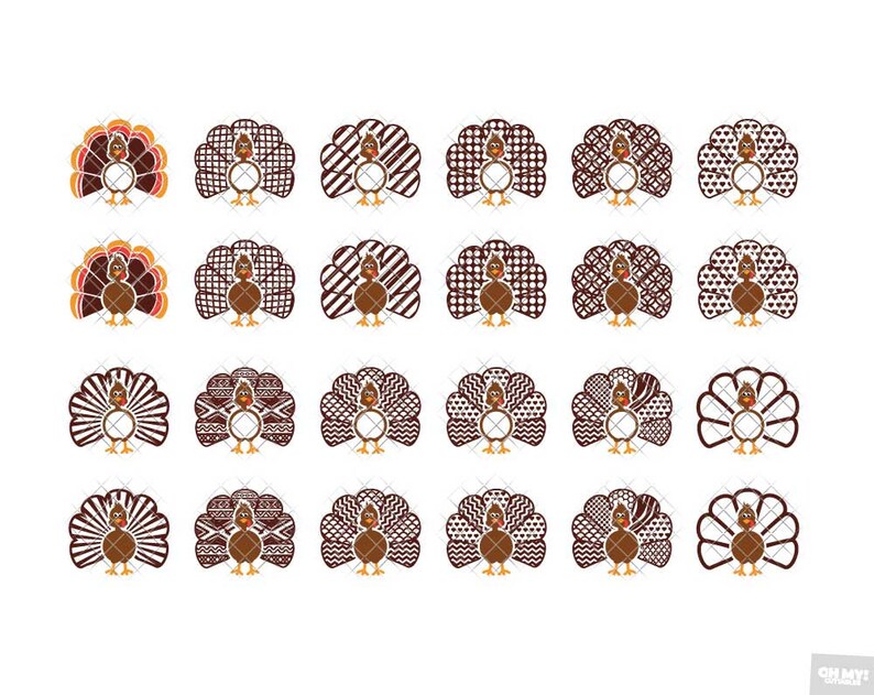 Turkey SVG Monogram Bundle Thanksgiving Fall Thankful Blessed | Etsy