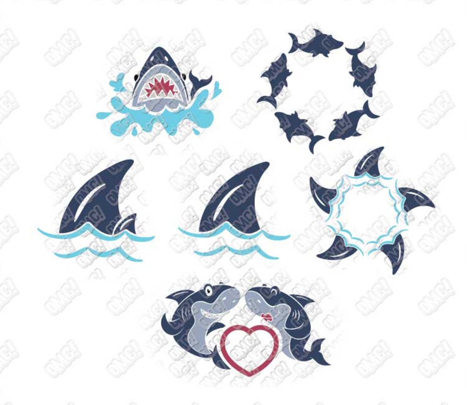 Shark SVG Bundle Monogram Split Cute Svg Dxf Eps Jpeg Png - Etsy