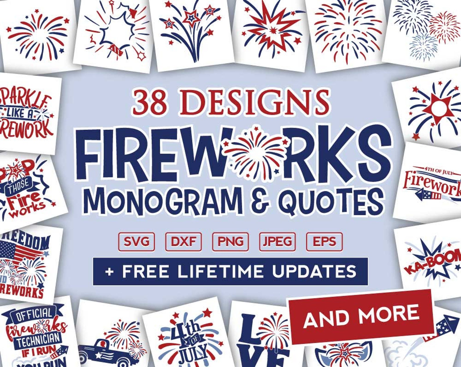 Fireworks SVG Monogram Quotes Bundle 4th of July Svg Dxf Eps - Etsy