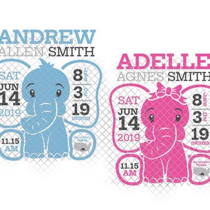 Editable Elephant Birth Announcement Template, Birth Stats Svg, Baby ...