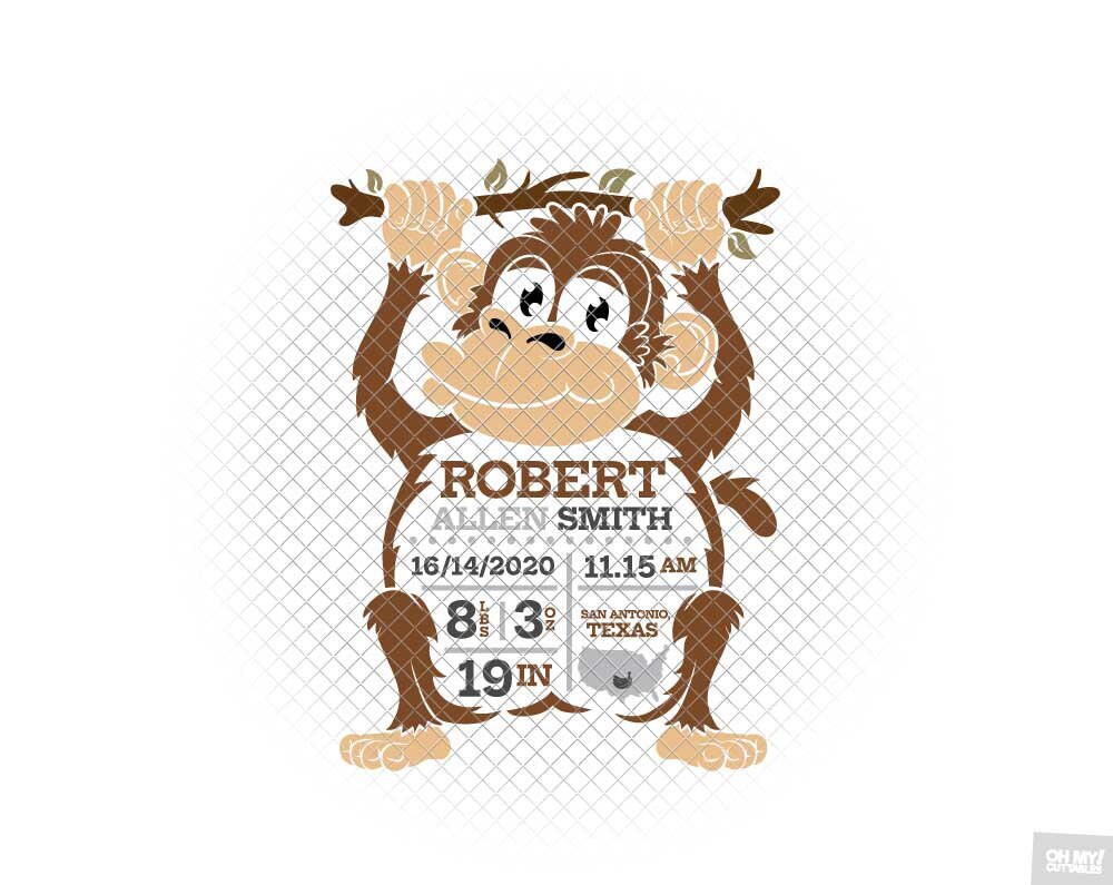 Monkey Birth Stats SVG Template Dxf Eps Format Layered Cutting - Etsy