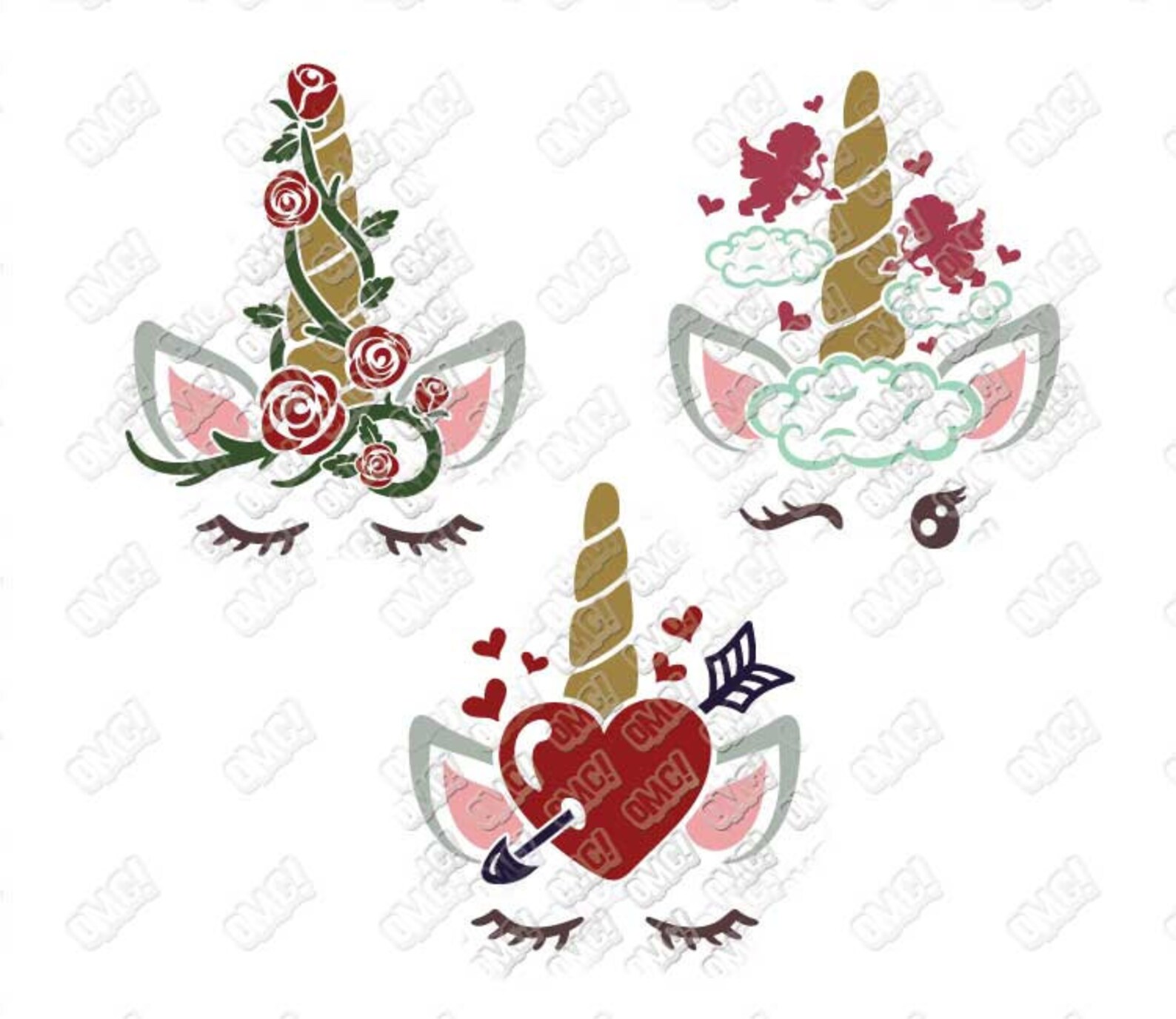 Valentine Unicorn SVG Bundle Eyelashes Face Girl Boy Svg Dxf | Etsy