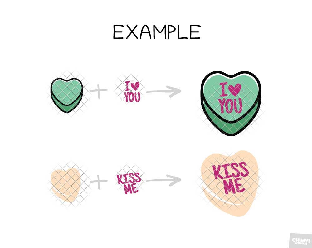 Conversation Hearts SVG Template Clipart Valentine Svg Dxf Eps - Etsy