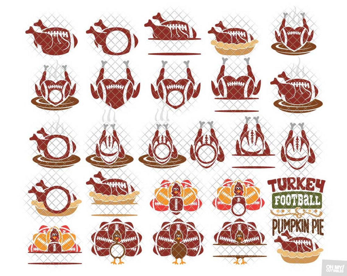 Football Turkey SVG Pumpkin Pie Thanksgiving Monogram Fall - Etsy