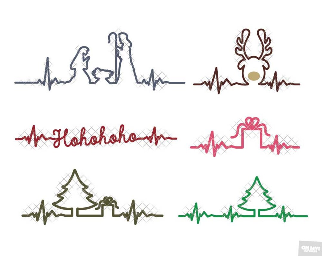 Christmas Heartbeat Heart Pulse SVG Santa Nativity Xmas Tree Gift ...
