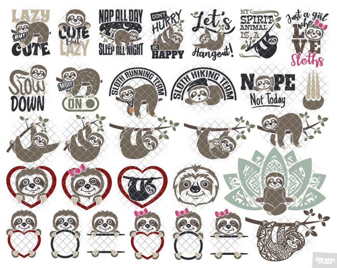Sloth SVG Bundle Monogram Quotes Svg Dxf Eps Png Format Layered Cutting ...