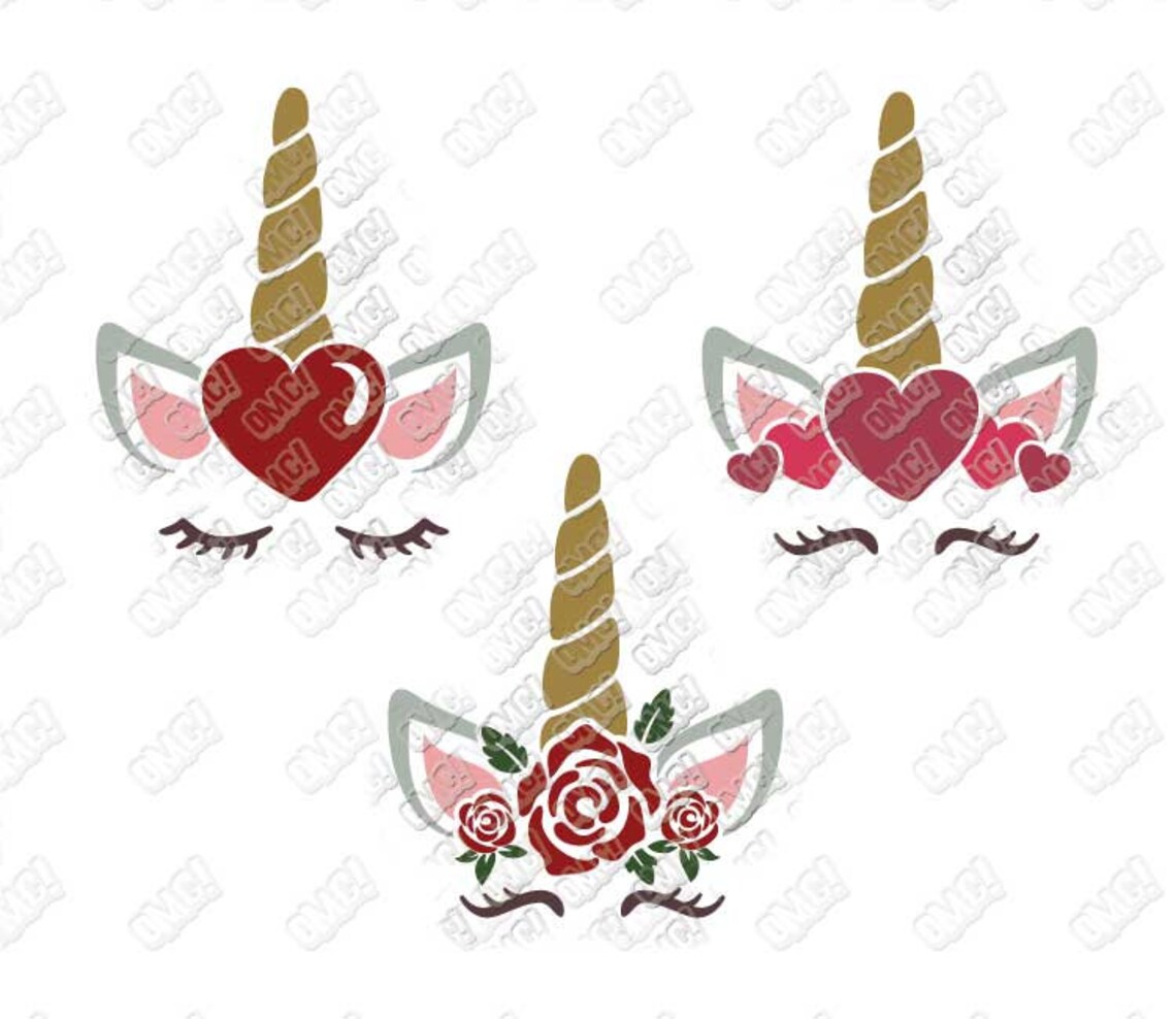 Valentine Unicorn SVG Bundle Eyelashes Face Girl Boy Svg Dxf | Etsy