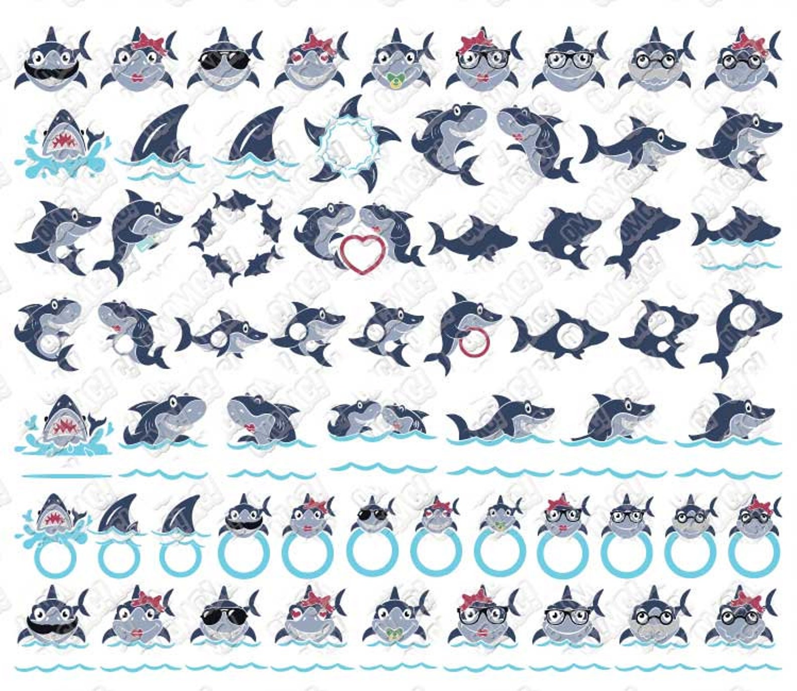 Shark SVG Bundle Monogram Split Cute Svg Dxf Eps Jpeg Png - Etsy