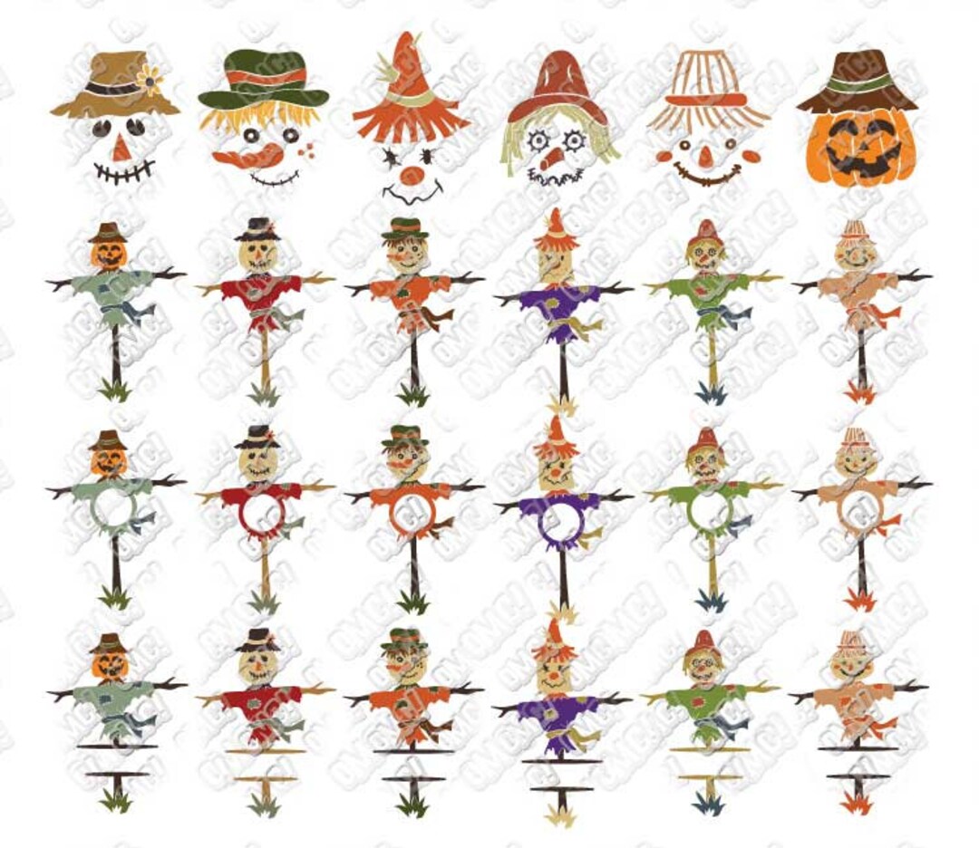 Scarecrow SVG Bundle Monogram Split Fall Harvest Halloween Thanksgiving ...