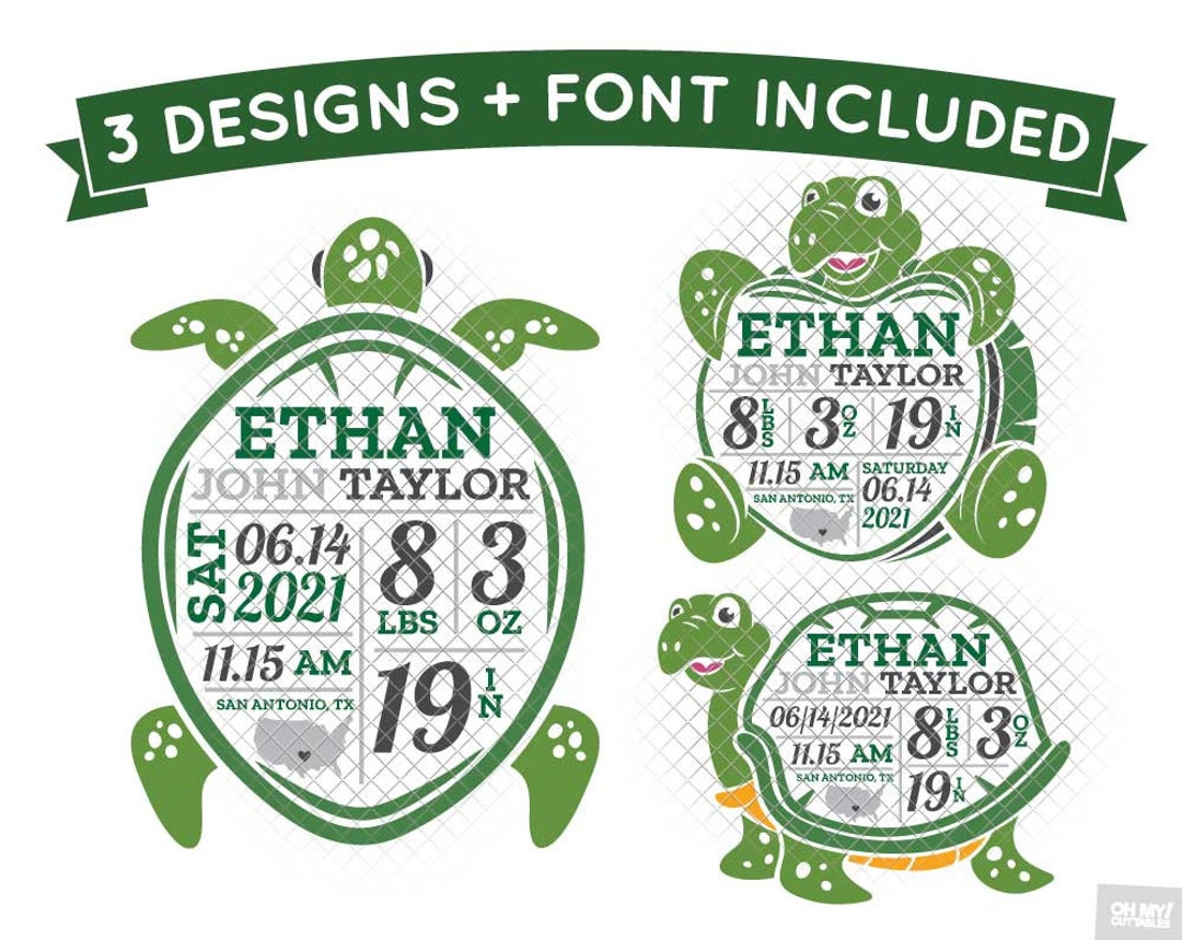 Turtle Birth Stats Announcement SVG Template Dxf Eps Format Layered ...