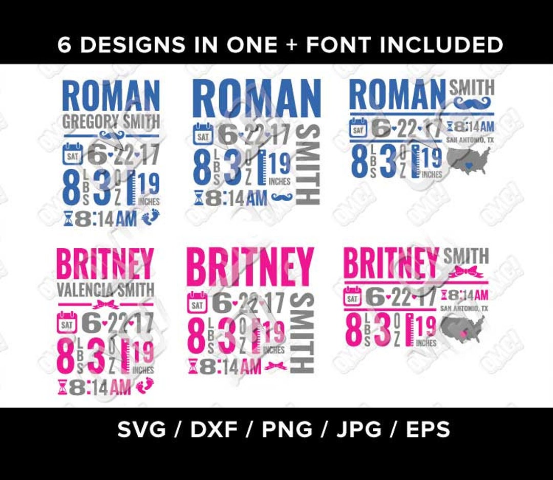 Baby Birth Announcement Svg Dxf Eps Jpeg Format Layered Cutting Files ...