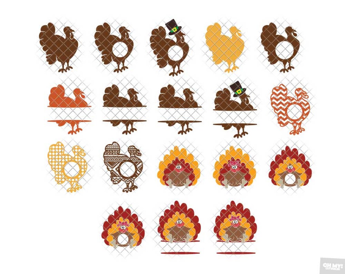 Turkey SVG Monogram Bundle Thanksgiving Fall Thankful Blessed | Etsy