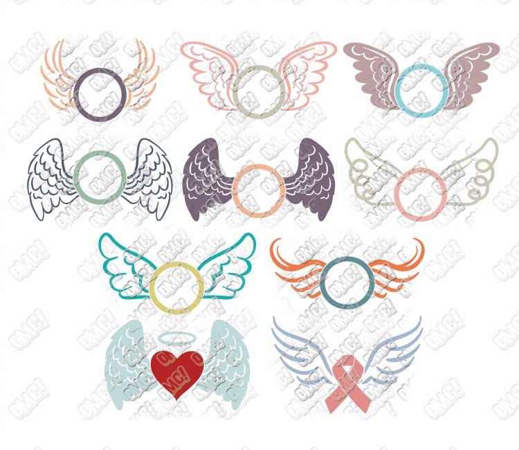 Angel Wings SVG Monogram Bundle Svg Dxf Eps Jpeg Png Format | Etsy