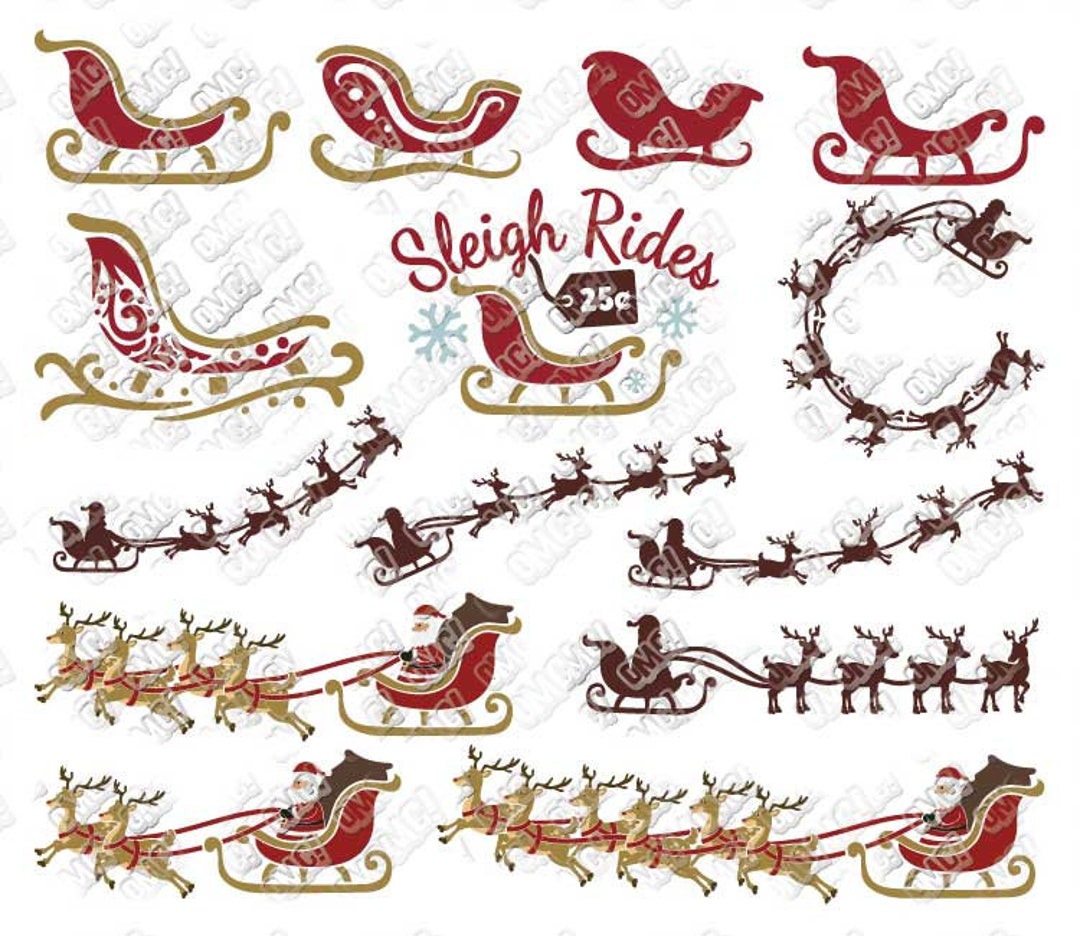 Santa Sleigh SVG Reindeer Sled Ride Svg Dxf Eps Jpeg Png Format Layered ...