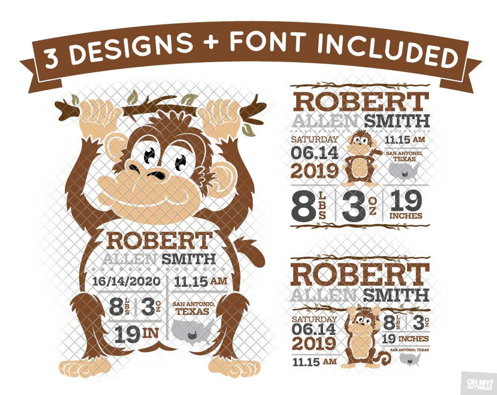 Monkey Birth Stats SVG Template Dxf Eps Format Layered Cutting | Etsy