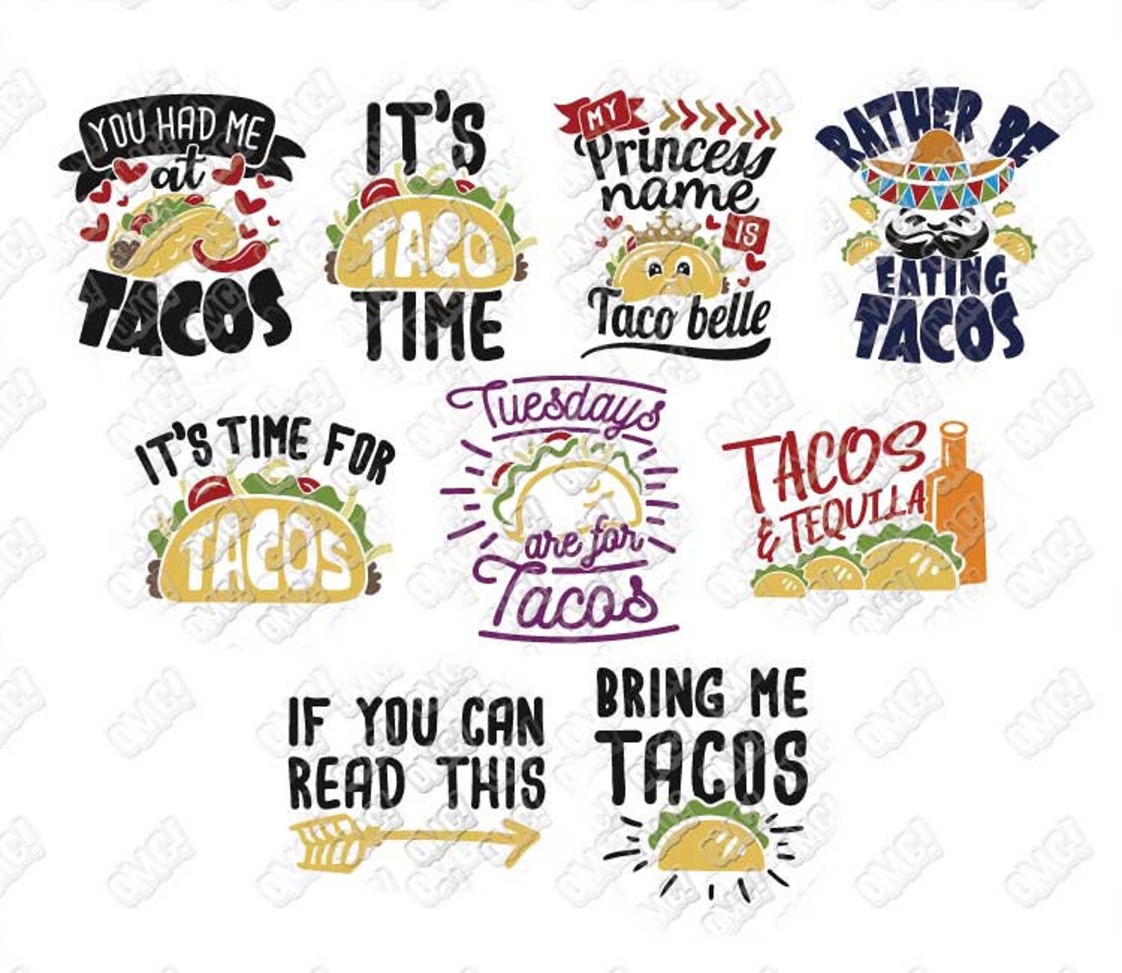 Taco SVG File Bundle Shirt Phrases Quotes Monogram Svg Dxf Eps Jpeg Png ...
