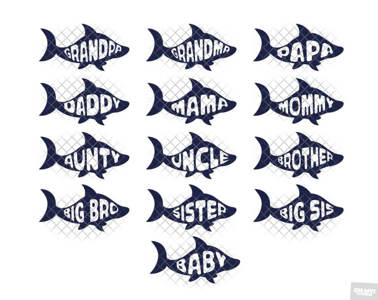 Shark Family SVG Bundle Baby Shark Mama Daddy Auntie Uncle - Etsy
