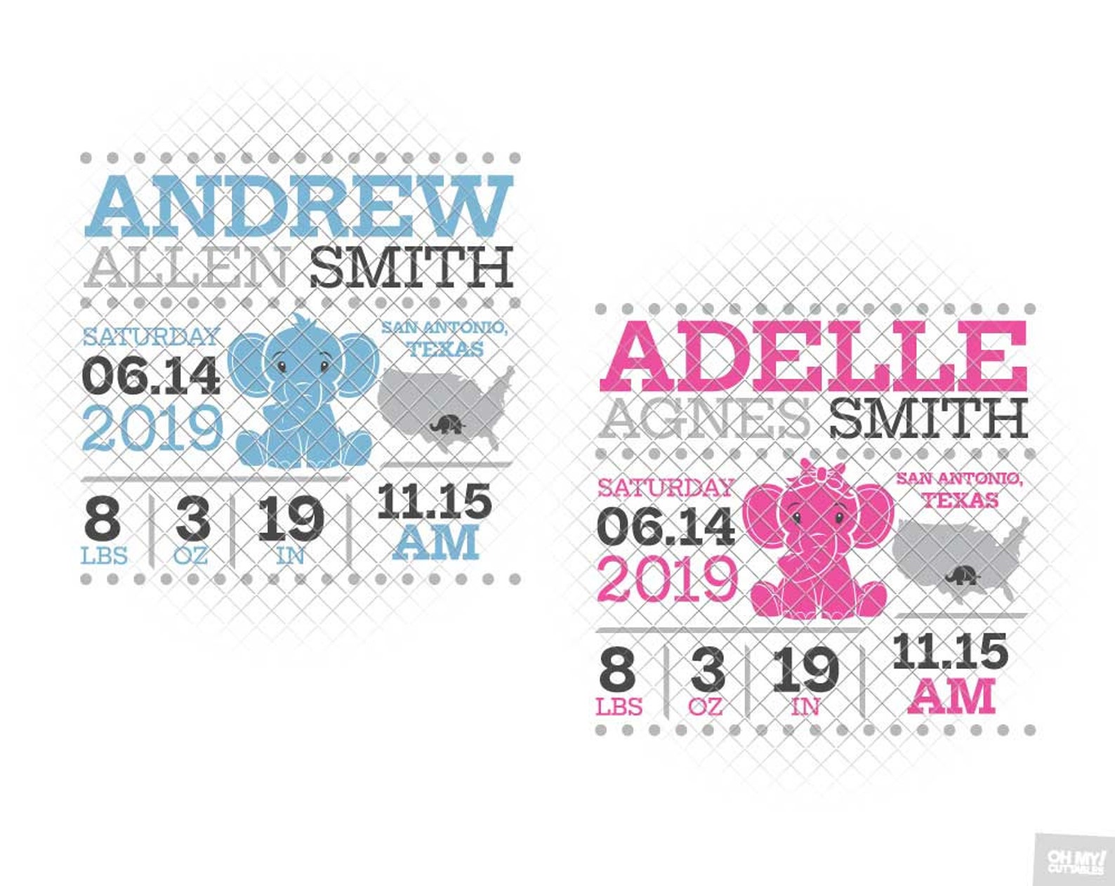 Editable Elephant Birth Announcement Template, Birth Stats Svg, Baby ...