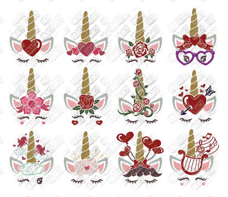 Valentine Unicorn SVG Bundle Eyelashes Face Girl Boy Svg Dxf - Etsy