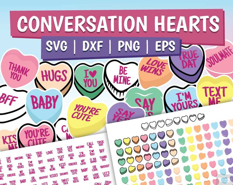 Conversation Hearts SVG Template Clipart Valentine Svg Dxf Eps - Etsy
