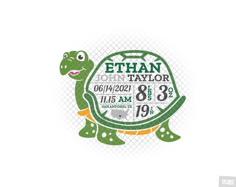 Turtle Birth Stats Announcement SVG Template dxf eps format | Etsy