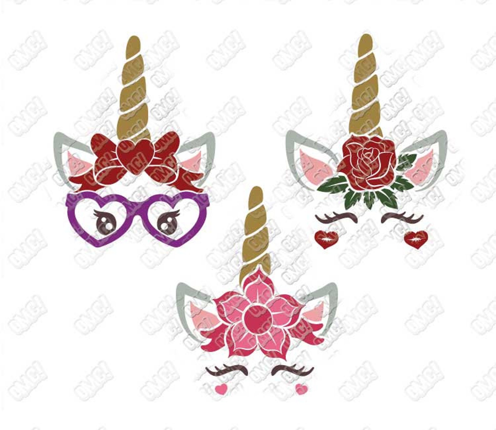 Valentine Unicorn SVG Bundle Eyelashes Face Girl Boy svg dxf | Etsy