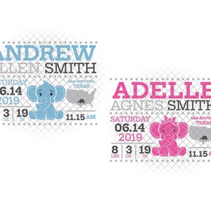 Editable Elephant Birth Announcement Template, Birth Stats Svg, Baby ...