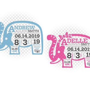 Editable Elephant Birth Announcement Template, Birth Stats Svg, Baby ...