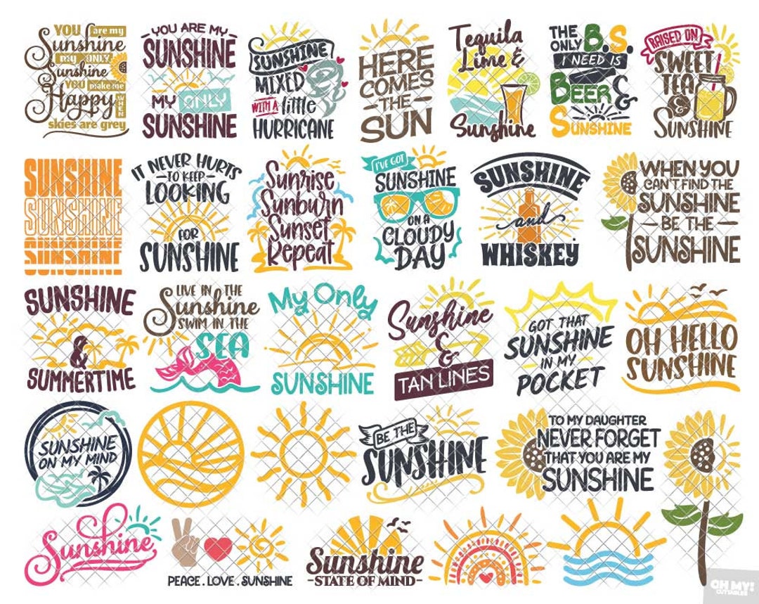 Sunshine SVG & Sublimation PNG Bundle With Dxf, Eps, Jpg Format ...
