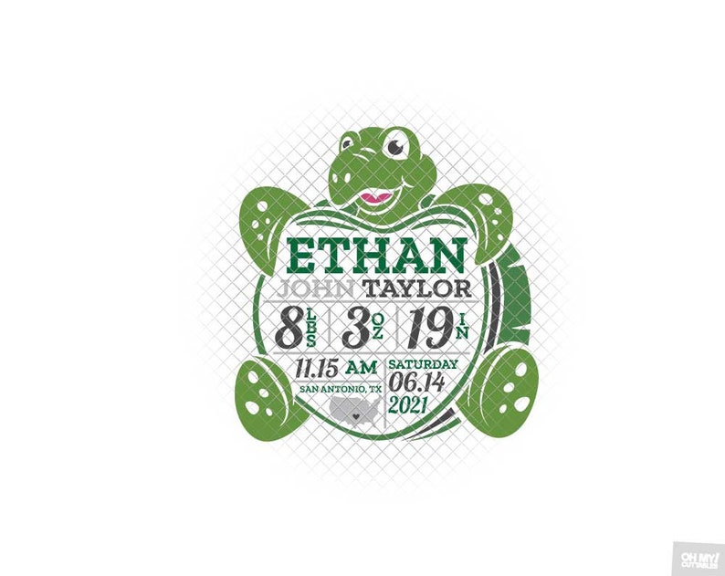 Turtle Birth Stats Announcement SVG Template Dxf Eps Format - Etsy