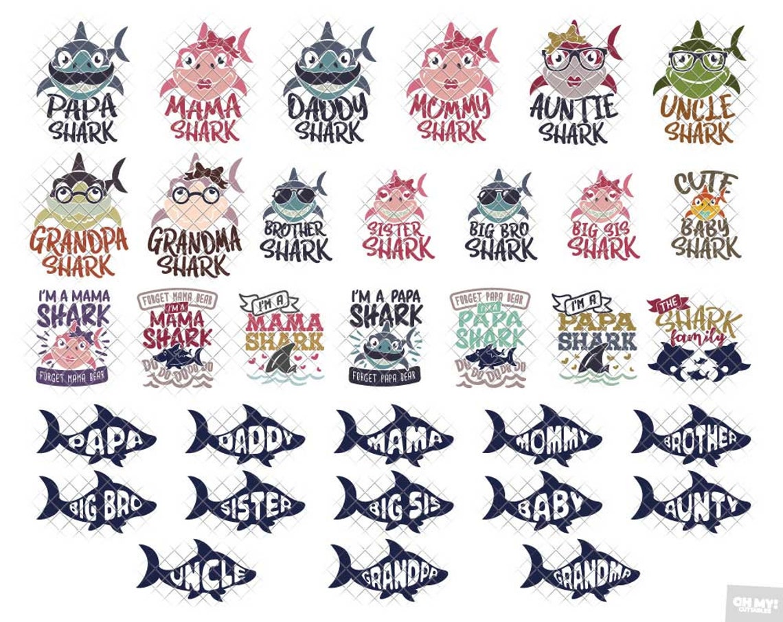 Shark Family SVG Bundle Baby Shark Mama Daddy Auntie Uncle - Etsy