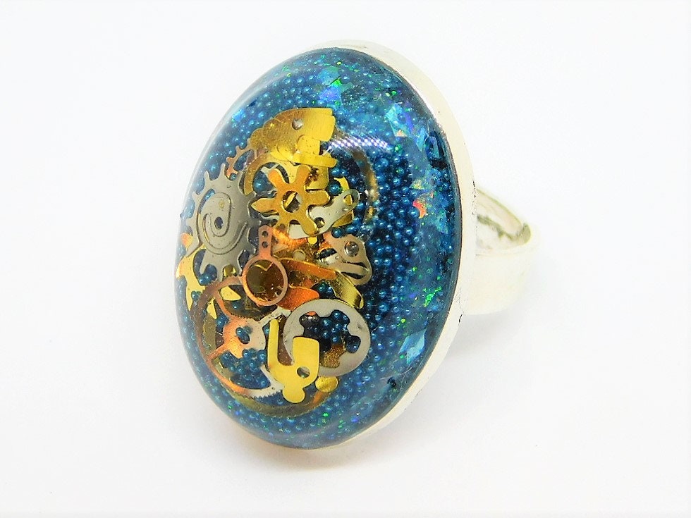Resin Rings for Women, Adjustable Ring for Women, Oval Bezel Ring, Cogs ...
