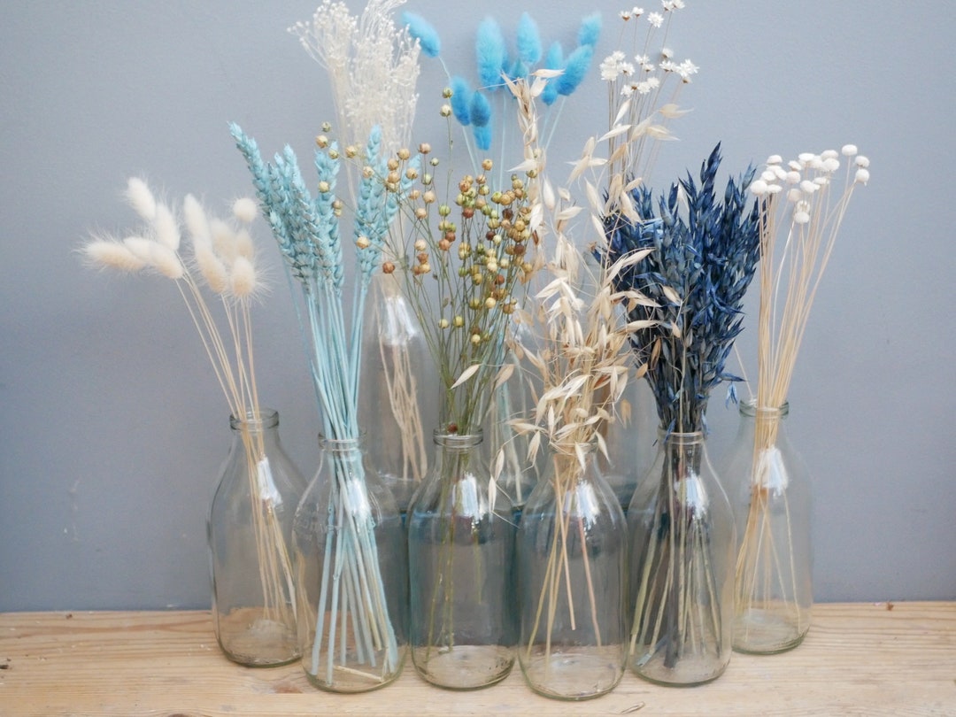 Mix of 9 Dried Navy Blue Wheat Stems/ Canary Grass / Oat Dried Grass ...