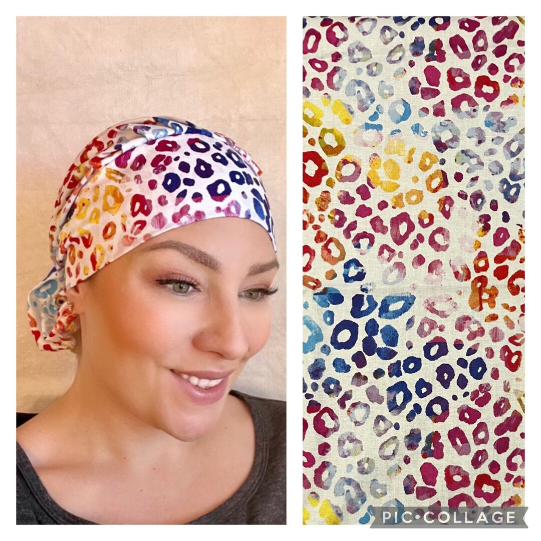 Rainbow Leopard Print Ponytail Surgical Hat, Cheetah Ponytail Scrub Cap ...