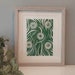 Green Daisies Patterned Lino Print, Floral Handmade Print, Daisy Block ...