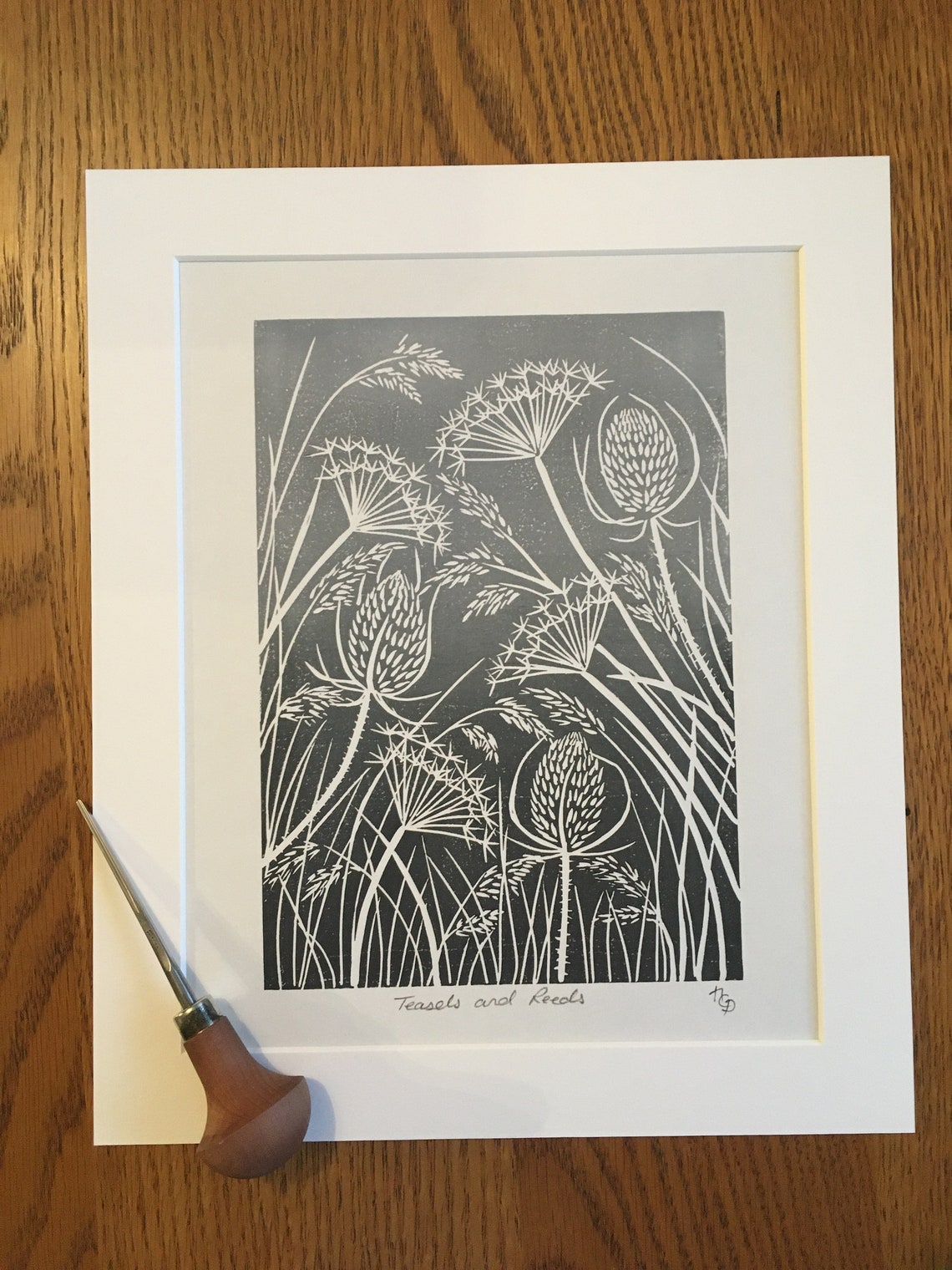 Grey Teasels Lino Print Grey Wall Art Teasel Art Hand - Etsy