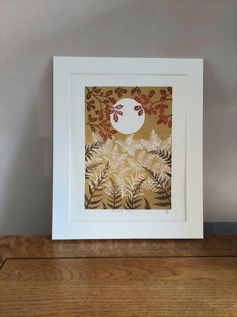 Autumn Lino Print, Oak Tree Print, Fall Block Print, Fall Art, Oak ...