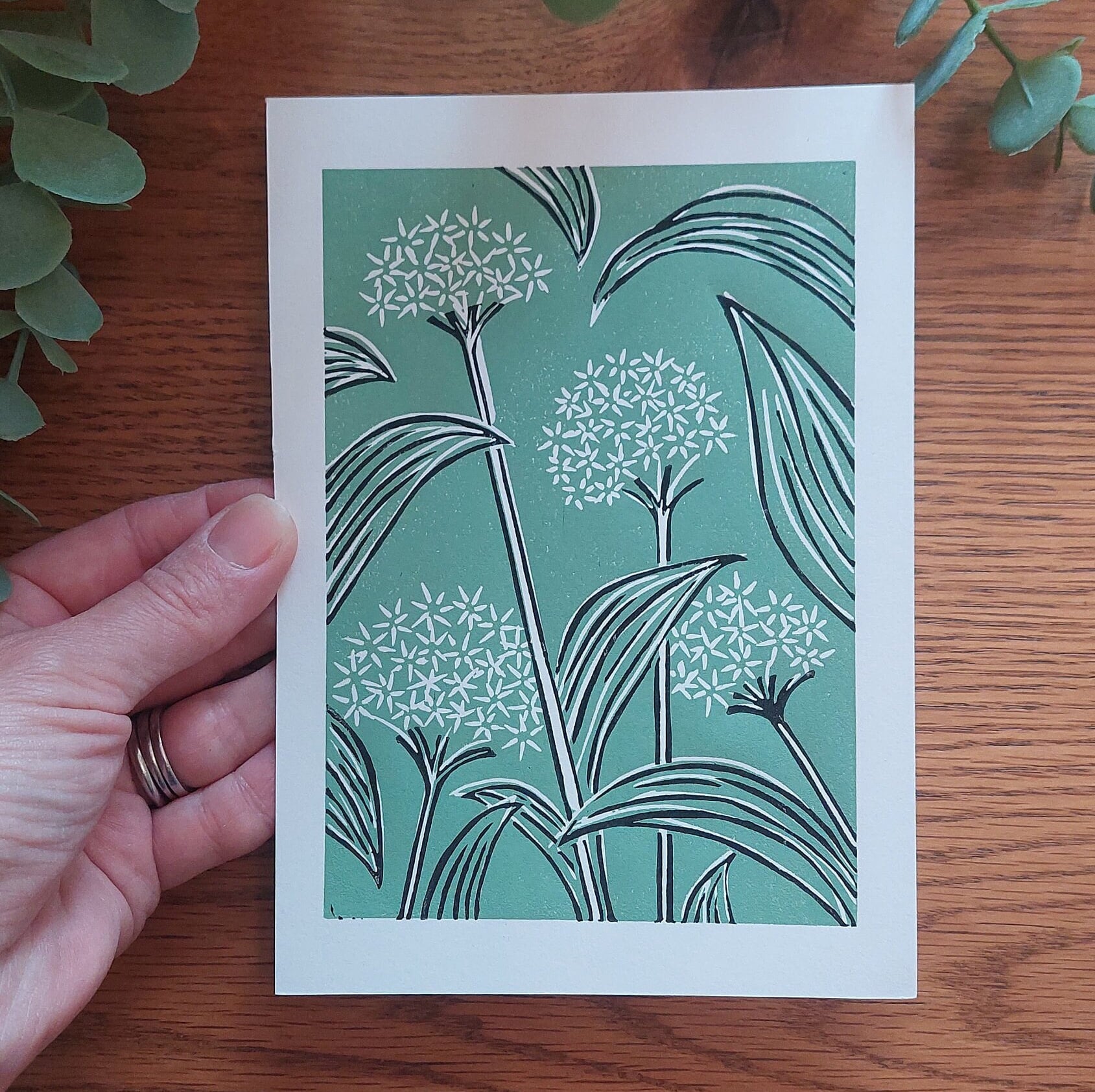 Flowers Lino Print, Wild Garlic Lino Print, Sage Green Print, Wild ...