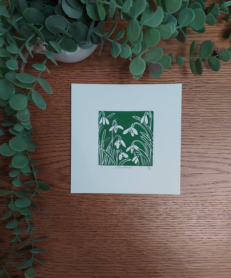 Snowdrops Lino Print Snowdrops Wall Art Green Floral - Etsy UK
