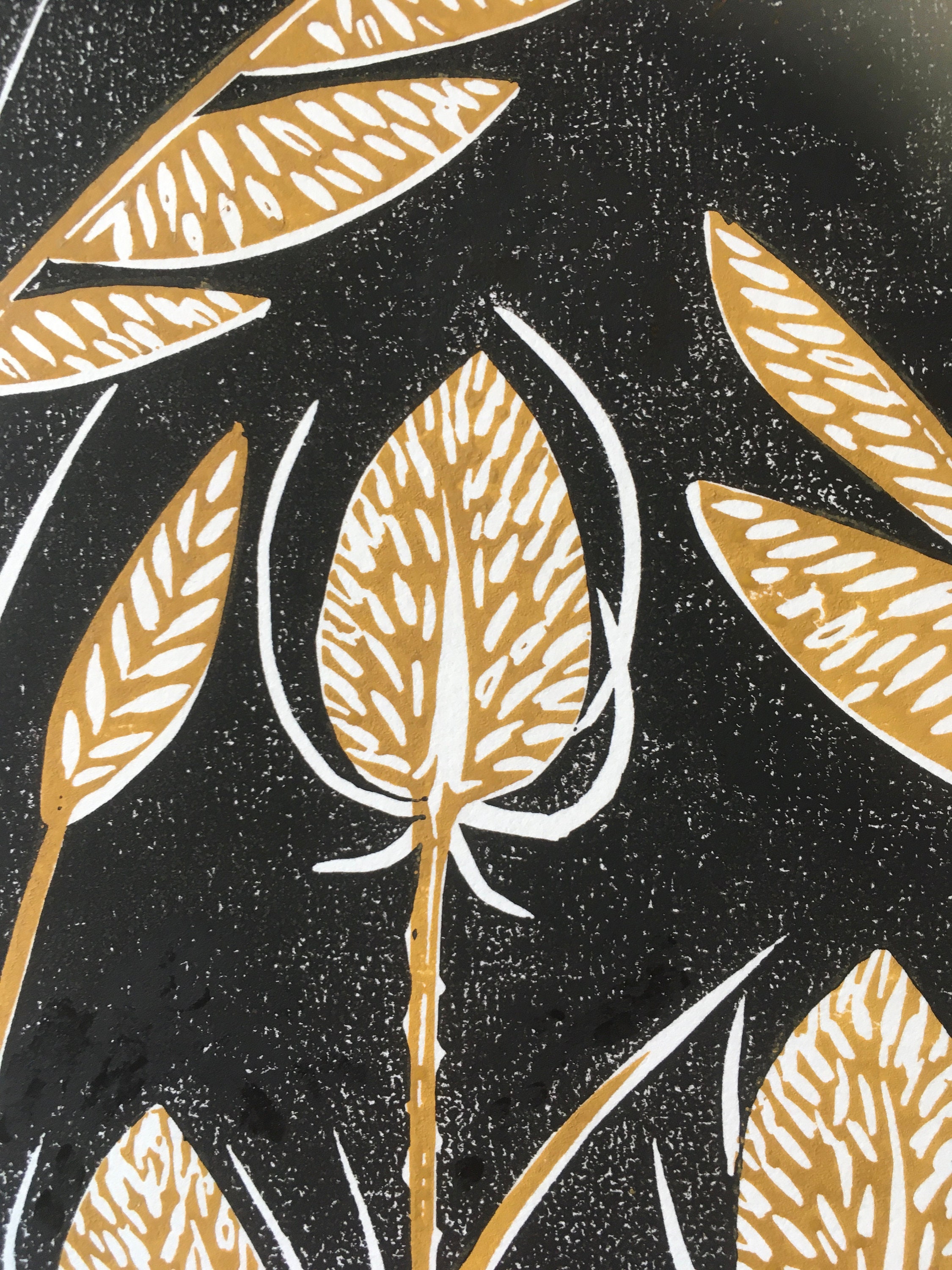 Teasel lino Print Wild plants artwork Black and Ochre decor | Etsy