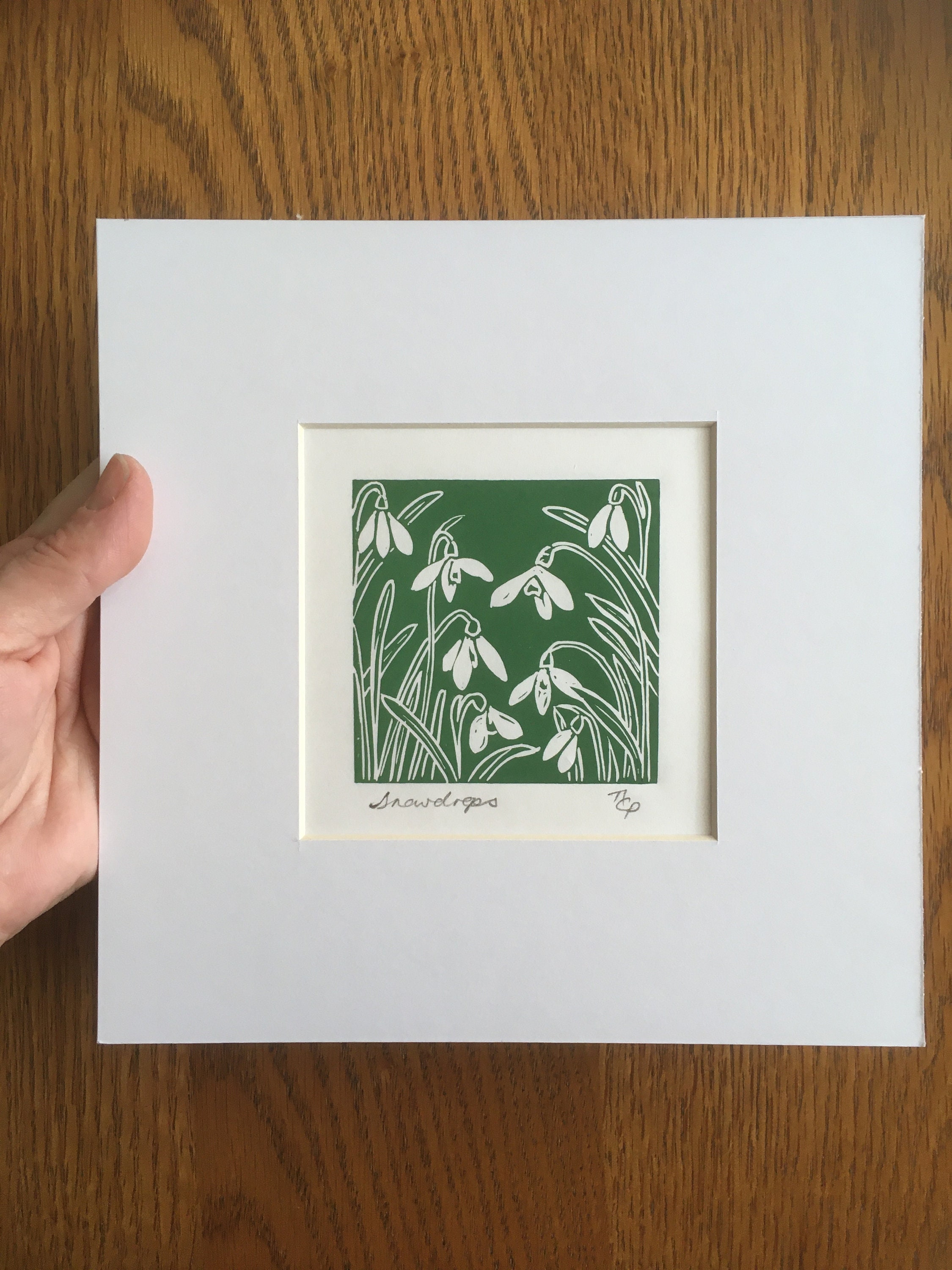 Snowdrops Lino Print, Snowdrops Wall Art, Green Floral Artwork, Flowers ...