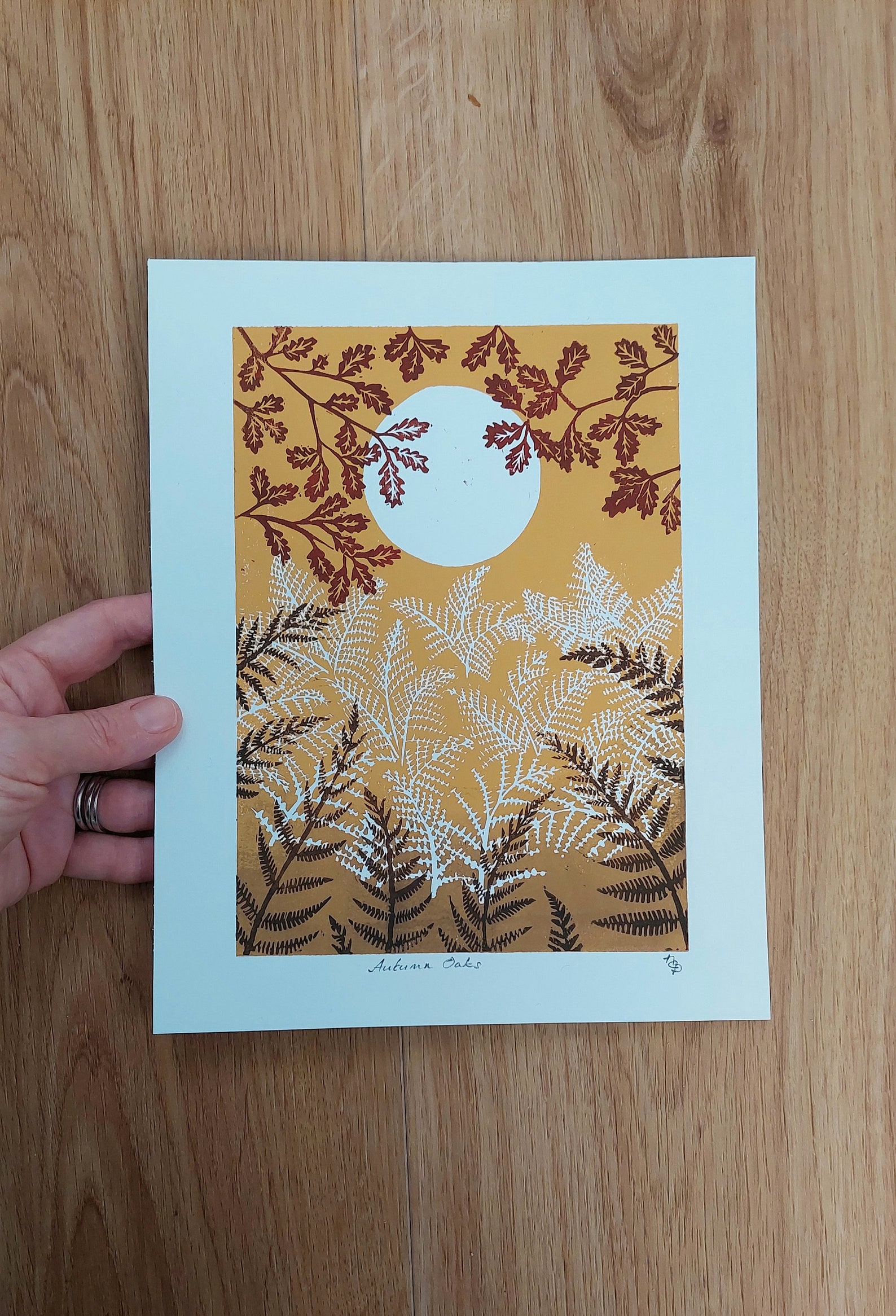 Autumn Lino Print, Oak Tree Print, Fall Block Print, Fall Art, Oak ...