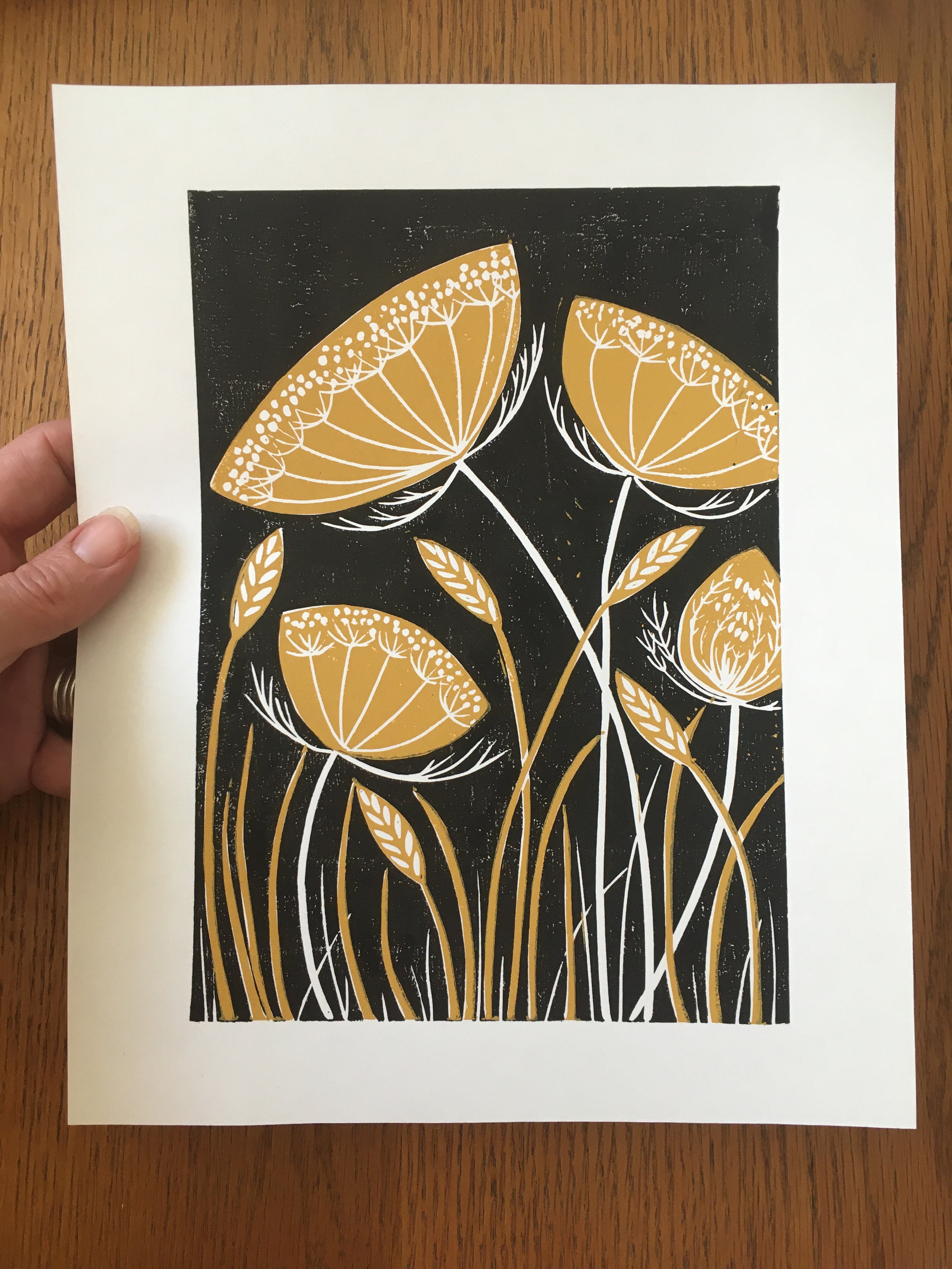 Wild flower Lino Prints block print set 8x10 art | Etsy