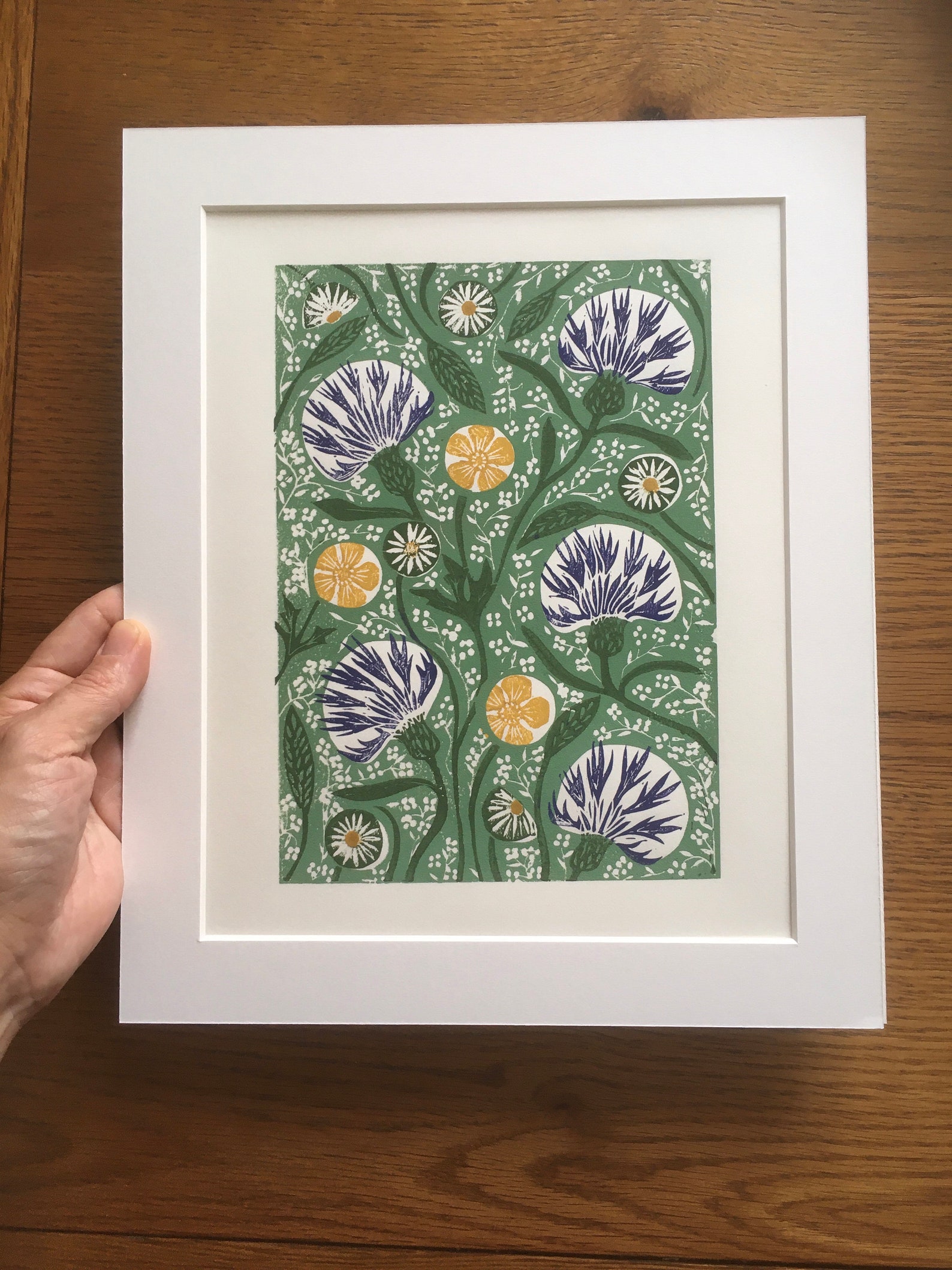 Wild Flowers Lino Print Floral Block Print Green Plants Art | Etsy