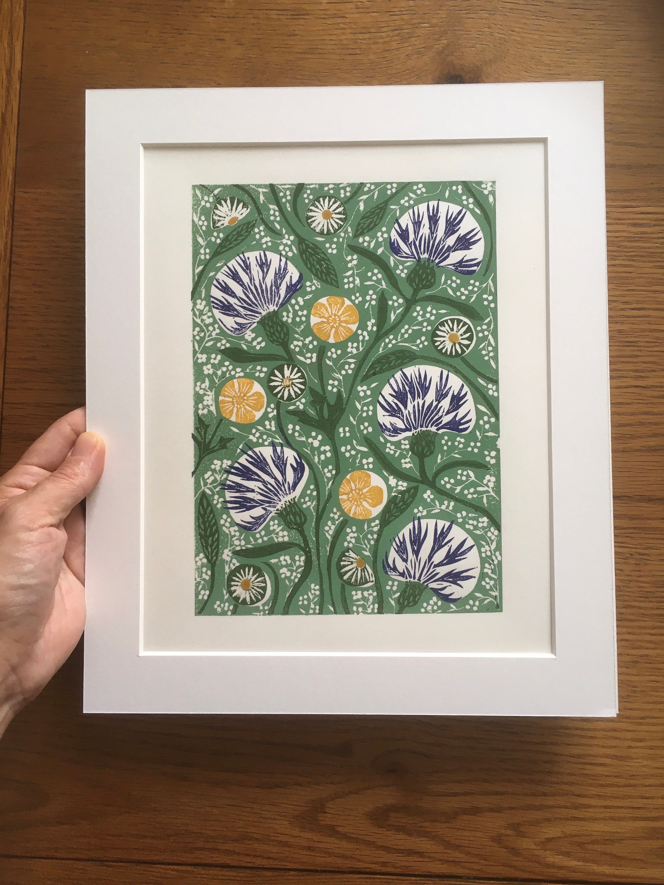 Wild Flowers Lino Print Floral Block Print Green Plants Art | Etsy